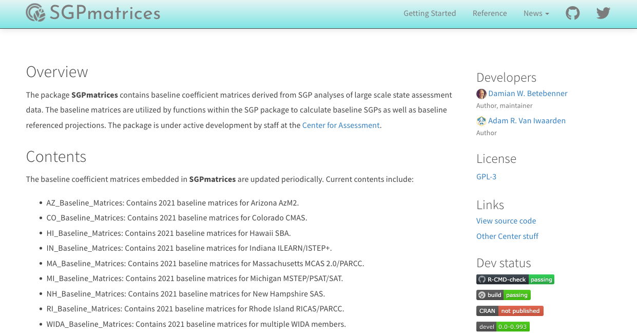 SGPmatrices • Baseline Coefficient Matrices for SGP Analyses